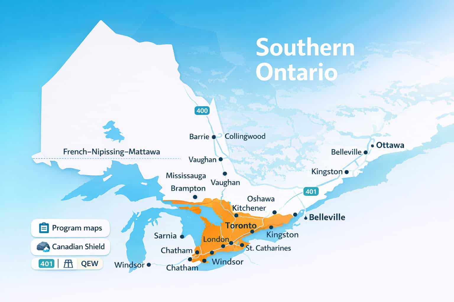 Southern Ontario: where it is and which cities count