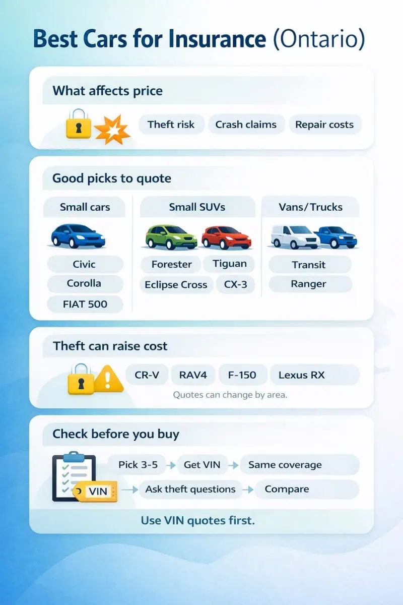 Best Cars for Insurance in Ontario: Lower-Cost Picks